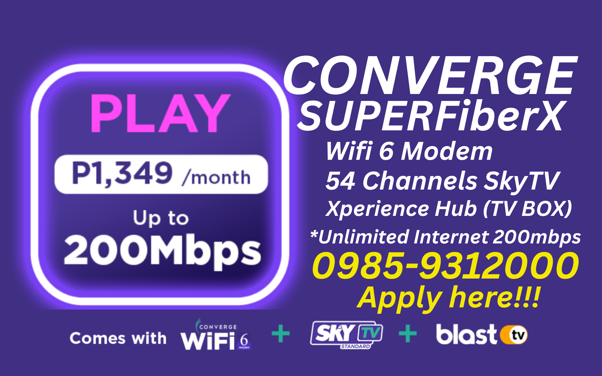 CONVERGE FIBERX SUPER BUNDLE PLAY 200 MBPS - Call Us: 0985-931-2000 Installation ASAP